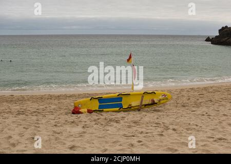 RNLI Lifeguards on Porthcurno Beach Cornwall UK Stock Photo - Alamy