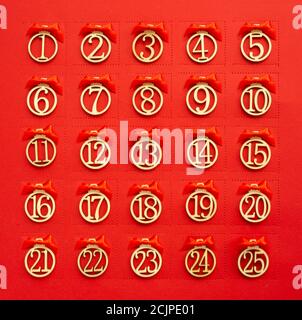 Abstract red Christmas advent calendar background with perforation ...