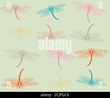 Seamless background with fluttering dragonflies Stock Vector Image ...