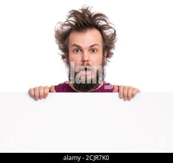 Crazy man with blank signboard Stock Photo - Alamy