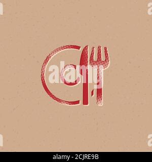 Dishes icon in halftone style. Grunge background vector illustration ...