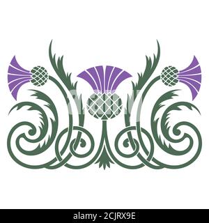 Old Scottish design. Thistle flower and leaves and the royal Scottish ...