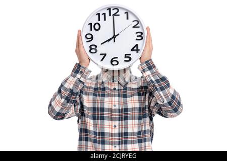 Crazy bearded man with big clock Stock Photo - Alamy