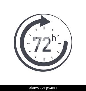 72h icon. Flat vector illustration in black on white background Stock ...