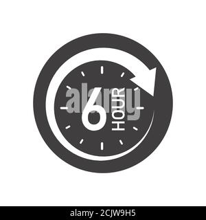 Six hours round icon with arrow. Black and white vector symbol Stock ...