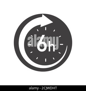 Six hours round icon with arrow. Black and white vector symbol Stock ...
