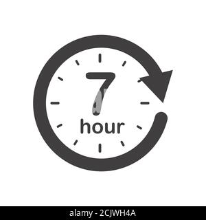 Seven hours round icon with arrow. Black and white vector symbol Stock ...