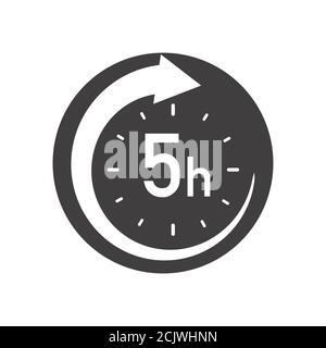 Five hours round icon with arrow. Black and white vector symbol Stock ...