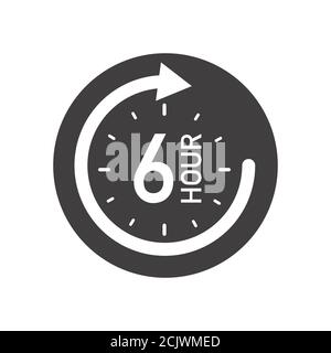 Six hours round icon with arrow. Black and white vector symbol Stock ...