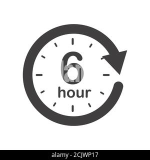Six hours round icon with arrow. Black and white vector symbol Stock ...