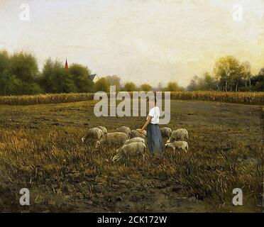Spanyi Bela - Girl with Lambs - Hungarian School - 19th Century Stock Photo - Alamy