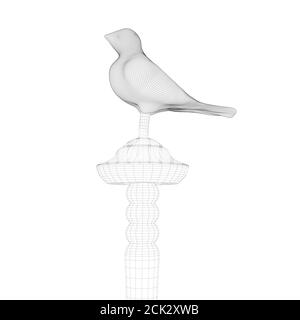 Flying bird wireframe isolated on white background. Front view. 3D ...