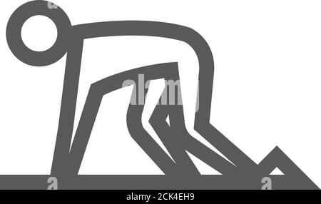 Starting runner icon in thick outline style. Black and white monochrome ...