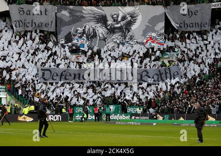 CELTIC FANS WITH BANNERS CELTIC V RANGERS CELTIC PARK GLASGOW SCOTLAND ...