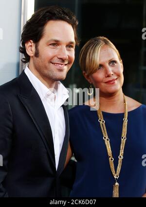 Actor Paul Rudd poses with his wife, television producer Julie Yaeger ...