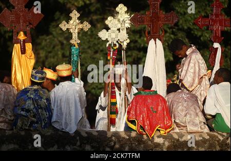 Gondar, Ethiopia - January 19 , 2016: Orthodox priests attends the ...