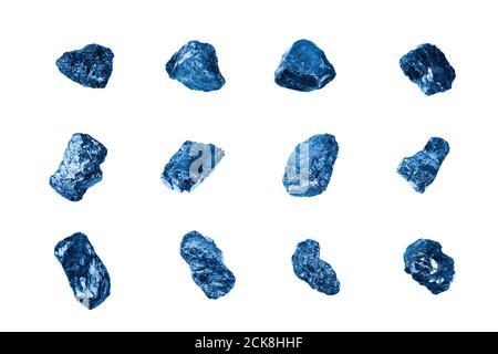 Dark blue gem stones set white background isolated closeup, raw ...