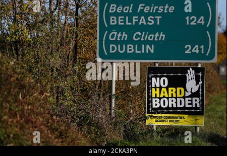 Sign at the Irish border between Northern Ireland and the Republic of ...