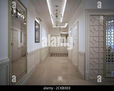 Hall corridor in classic style. 3d visualization Stock Photo - Alamy