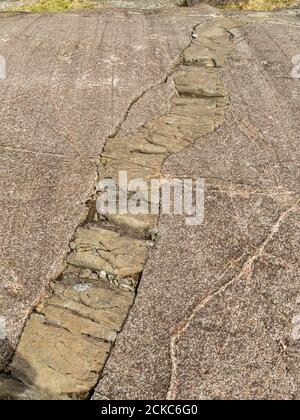 Glacial polished surface of layered mineral Gabbro with an igneous ...