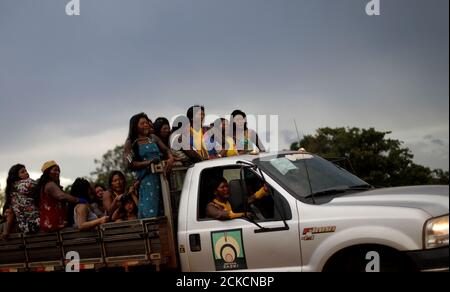 Mato Grosso State, Brazil. Kayapo Indian women with traditional design ...