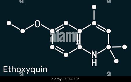 Ethoxyquin, EMQ, antioxidant E324 molecule. It is a quinoline used as a ...