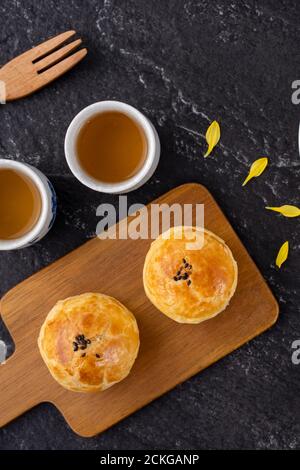 Design concept of Moon cake yolk pastry, mooncake for Mid-Autumn ...