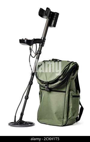 Metal detector and backpack isolated on white Stock Photo - Alamy