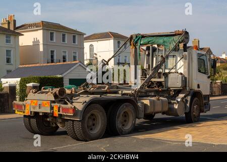 Empty trucks and lorries parked on a loading pier next floating pontoon ...