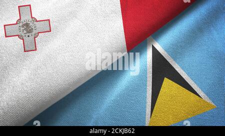 Saint Lucia and Malta two flags textile cloth, fabric texture Stock ...