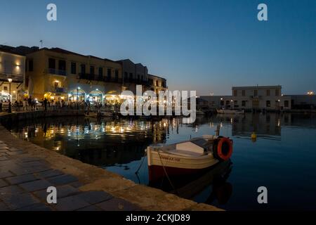 Rethymno harbour at night Stock Photo - Alamy