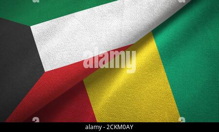 Guinea and Kuwait two flags textile cloth, fabric texture Stock Photo ...