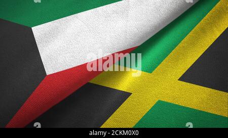 Jamaica and Kuwait two flags textile cloth, fabric texture Stock Photo ...