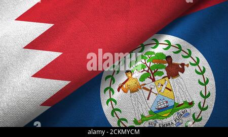 Belize and Bahrain two flags textile cloth, fabric texture Stock Photo ...