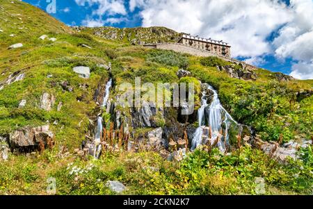View into the Valais Rhone Valley with Furka Street, Oberwald, Valais ...