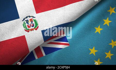 Tuvalu and Dominican Republic two flags textile cloth, fabric texture ...