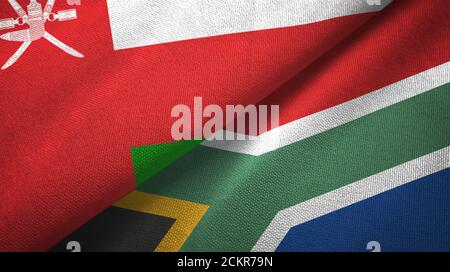 South Africa and Oman two flags textile cloth, fabric texture Stock ...