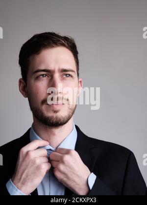 business man in suit ID card Copy Space light background Stock Photo ...
