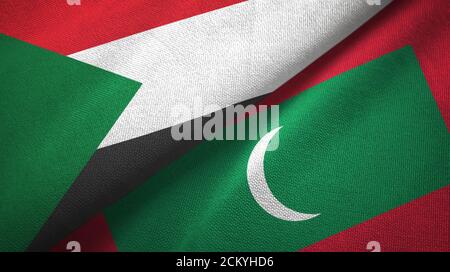 Maldives and Sudan two flags textile cloth, fabric texture Stock Photo ...