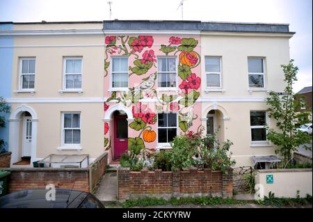 Artist Alex Lucas from Bristol with the house she painted in Cheltenham ...
