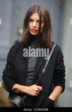 Model Emily Ratajkowski is seen on the catwalk at the Tory Burch ...