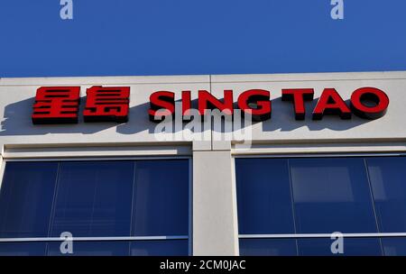 The sign of Sing Tao Daily newspaper and office building. Sing Tao is ...