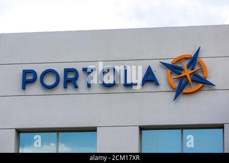 Portola Pharmaceuticals sign and logo. Portola Pharmaceuticals is an ...