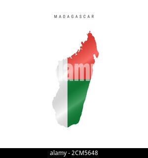 Madagascar. Map with masked flag. Detailed silhouette. Waving flag ...