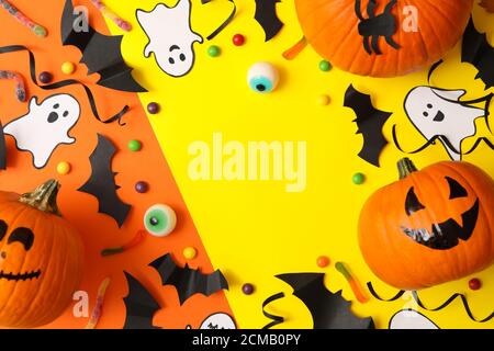 Halloween concept, yellow tone with pumpkins Stock Photo - Alamy