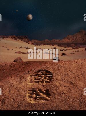footprint on the surface of Mars sand red Stock Photo - Alamy