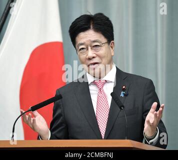 Prime Minister Yoshihide Suga (R) and Katsunobu Kato (L), Chief Cabinet ...