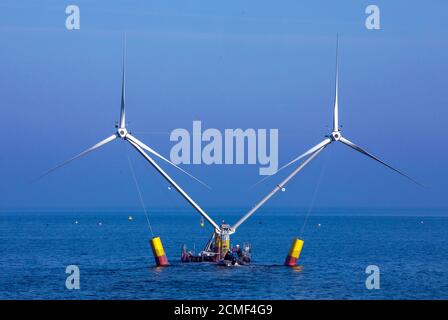 Offshore wind turbine construction company at the sea near Invergordon ...