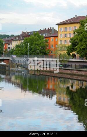 waterreflection of colorful house in spring, Neuenbuerg, Germany Stock ...