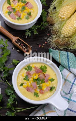 Pureed corn soup for dinner Stock Photo - Alamy